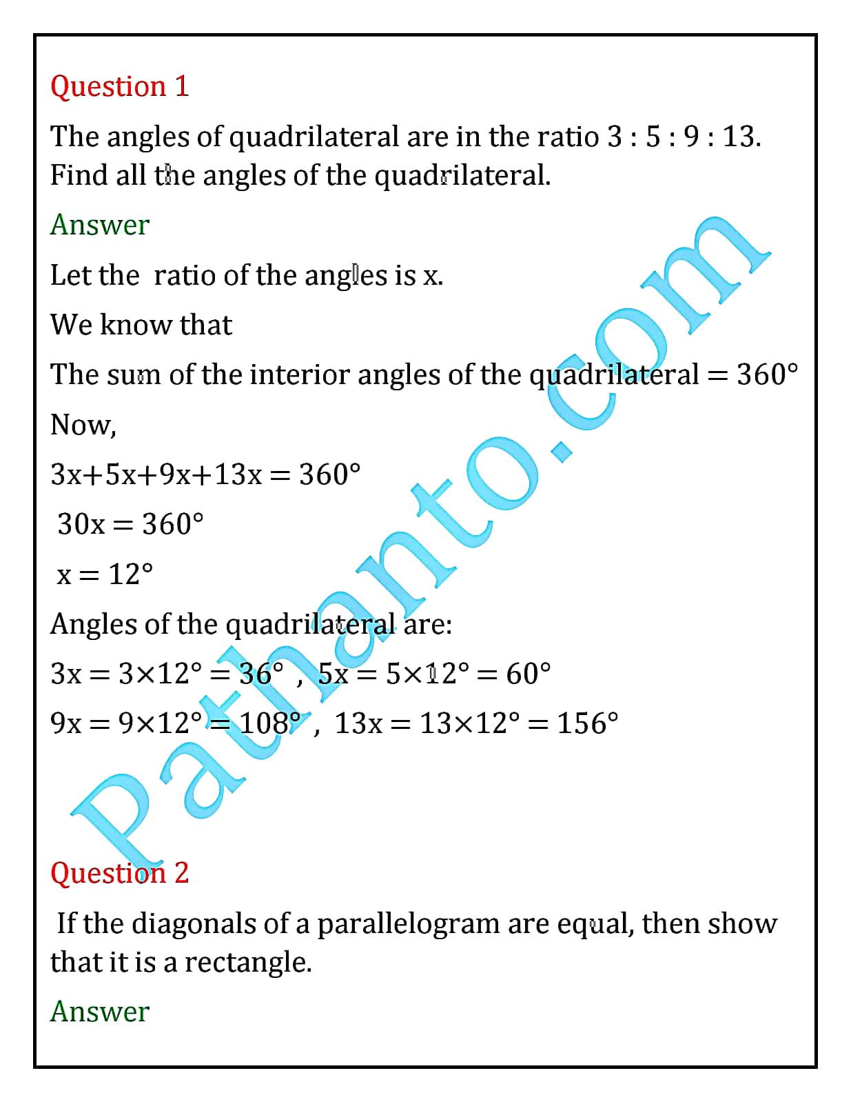NCERT Solutions For Class 9 Maths Chapter 8 Exercise 8 1 Quadrilaterals 
